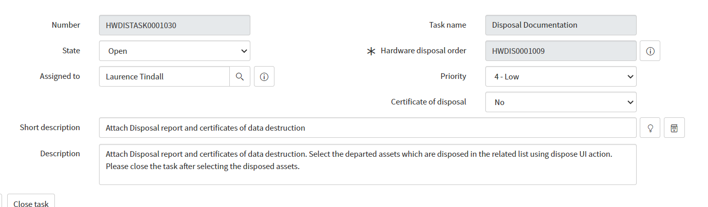 Hardware Asset Disposal Orders in ServiceNow